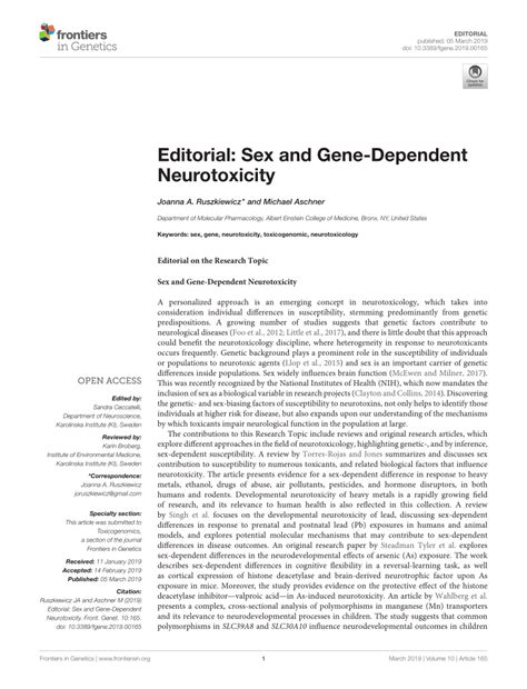 Pdf Editorial Sex And Gene Dependent Neurotoxicity