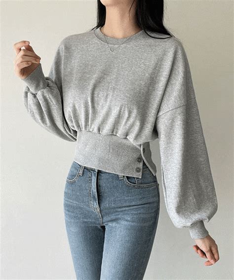 기모추가 허리잘록 옆버튼 벌룬 단추 맨투맨 Sts36172 에이블리