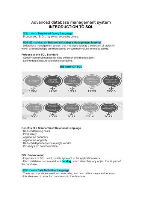 Advance Datamanagement Reviewer Advanced Database Management System Introduction To Sql Sql