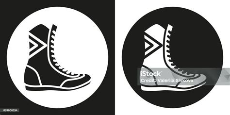 권투 아이콘 부츠 검은색과 흰색 배경에 실루엣 권투 신발 스포츠 장비입니다 벡터 일러스트입니다 Championship에 대한 스톡 벡터 아트 및 기타 이미지 Istock