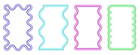 Wavy Rectangle Border Frame Squiggle Edge Box Neon Color Scallop Groovy Shape Retro Aesthetic