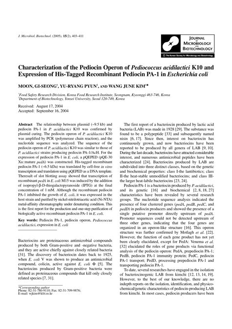 Pdf Characterization Of The Pediocin Operon Of Pediococcus