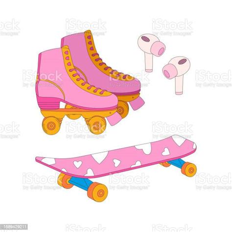 롤러 헤드폰 스케이트보드 스포츠 장비 피트니스 인벤토리 플랫 벡터 그림입니다 건강한 생활방식에 대한 스톡 벡터 아트 및 기타 이미지 건강한 생활방식 경쟁 귀여운