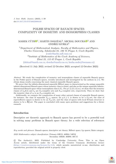 PDF POLISH SPACES OF BANACH SPACES COMPLEXITY OF ISOMETRY AND ISOMORPHISM CLASSES
