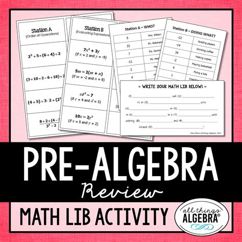 Pre Algebra Review Math Lib Activity All Things Algebra®
