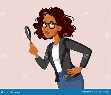 Curious Businesswoman Holding A Magnifying Glass Vector Cartoon