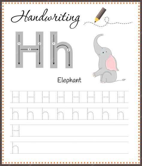 어린이를 위한 필기 워크북 편지 학습을 위한 워크시트 어린이를 위한 활동 책 유치원생을 위한 교육 페이지 Letter H 프리미엄 벡터