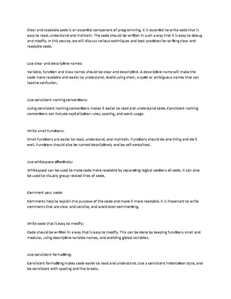 Clear And Readable Code Is An Essential Component Of Programming It