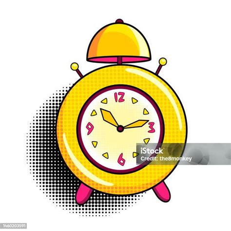 만화 알람 시계 복고풍 스타일의 팝 아트 화려하고 역동적 인 만화 아이콘 반톤 점 그림자 벡터 밝은 만화 개체 개념에 대한 스톡 벡터 아트 및 기타 이미지 Istock