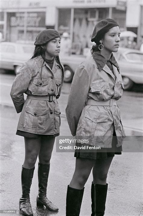 Two Female Brown Berets A Chicano Activist Group Stand Together In