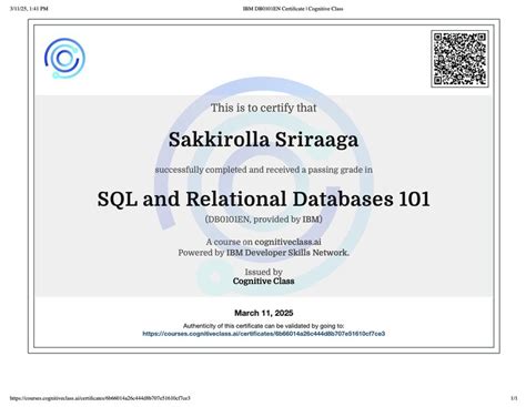 Sql Relationaldatabases Ibm Certification Dataanalysis Sriraaga S