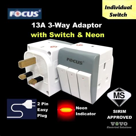 [sirim] Focus 13a 3 Way Adaptor With Switch And Neon Shopee Malaysia