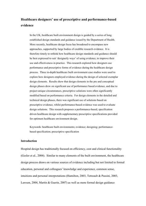 pdf healthcare designers use of prescriptive and performance based