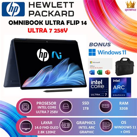 Jual Hp OMNIBOOK 2IN1 Ultra Flip 14 AI OLED Intel Core Ultra 7 258V 32GB 1TB Windows 11 OHS 14 0