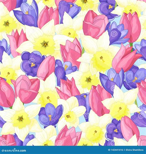 Seamless Pattern Of Spring Flowers Stock Illustration Illustration Of