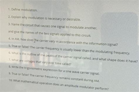 Solved 1 Define Modulation 2 Explain Why Modulation Is Chegg