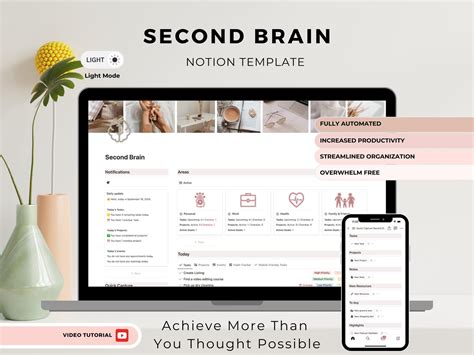 second brain notion template life planner task and project manager