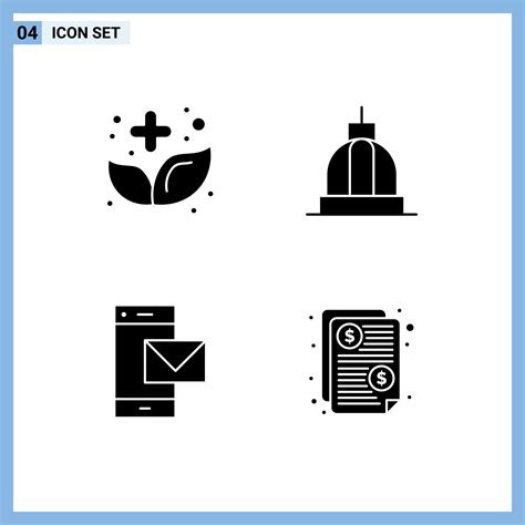 Set Of 4 Modern Ui Icons Symbols Signs For Alternative Greek Herbal Bank Message Editable Vector