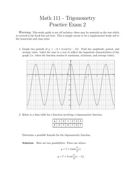 Practice Exam 2 Solution Plane Trigonometry Math 111 Docsity
