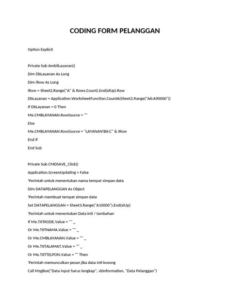 Coding Form Pelanggan Pdf