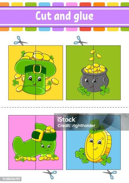 잘라서 놀아요 접착제로 종이 게임 플래시 카드 교육 워크시트 활동 페이지 재미있는 캐릭터 만화 스타일 벡터 그림입니다 0명에 대한 스톡 벡터 아트 및 기타 이미지 Istock
