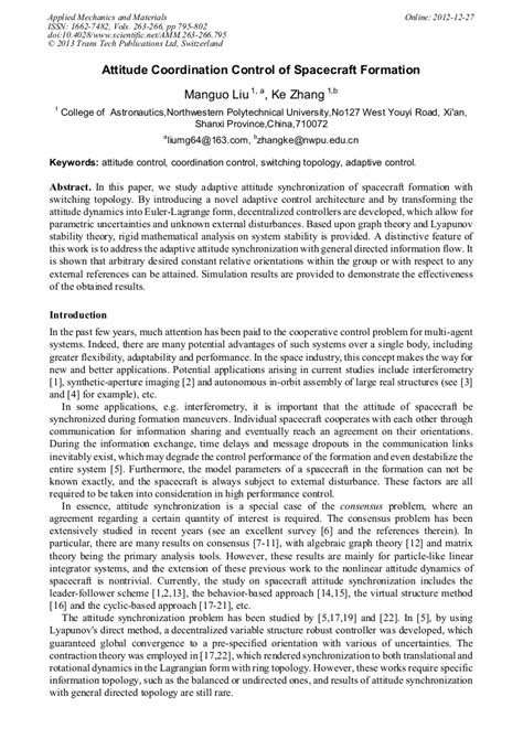 Attitude Coordination Control Of Spacecraft Formation Scientificnet