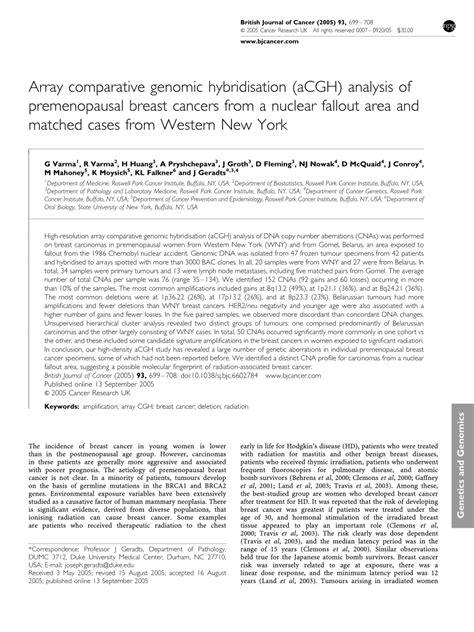 Pdf Array Comparative Genomic Hybridisation Acgh Analysis Of Premenopausal Breast Cancers