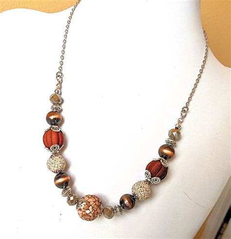 Brown Beaded Necklace Rustic Chic Jewelry Cinnamon Brown Big Bead