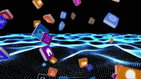 premium stock video animation of media icons over binary coding