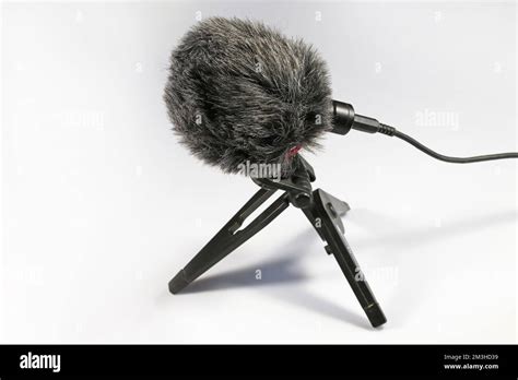Microphone With Wind Protection On A Plastic Stand Sound Recording