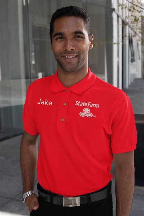 Jake State Farm Halloween Custom Name Costume Vinyl Red Polo Shirt Short Sleeve Cosplay