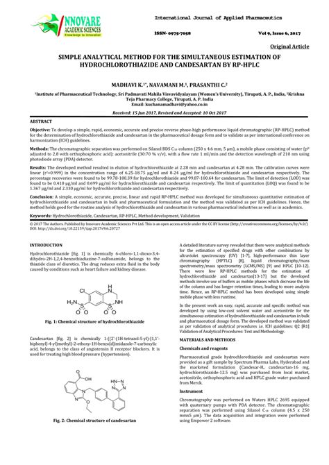 Pdf Simple Analytical Method For The Simultaneous Estimation Of