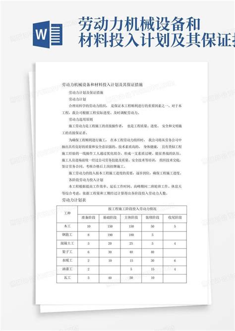 劳动力机械设备和材料投入计划及其保证措施Word模板下载 编号ldorgxor 熊猫办公