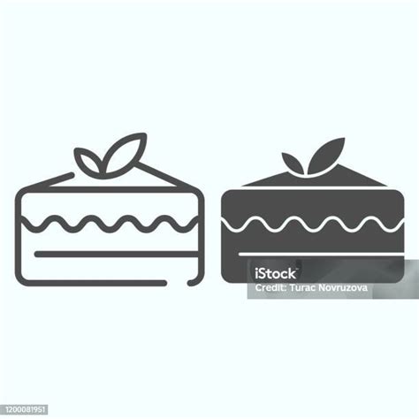 케이크 라인과 단색 아이콘의 조각 흰색에 격리 된 생일 케이크 벡터 그림의 한 조각 파이 슬라이스 개요 스타일 디자인 웹 및 응용 프로그램을 위해 설계 Eps 10 10에