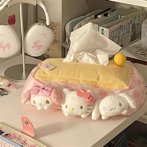 샵베흐 샵베흐 산리오 헬로키티고양이 휴지 화장지 박스 귀여운 데스크탑 수납 티슈 커버 위시버킷