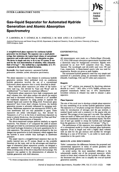 Pdf Interlaboratory Note Gas Liquid Separator For Automated Hydride Generation And Atomic