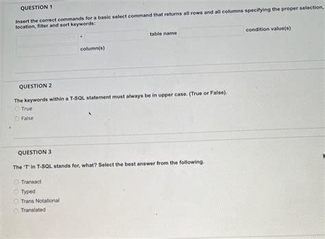 Solved Insert The Correct Commands For A Basic Select Chegg