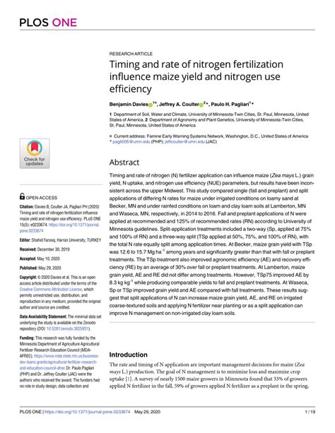 Pdf Timing And Rate Of Nitrogen Fertilization Influence Maize Yield And Nitrogen Use Efficiency