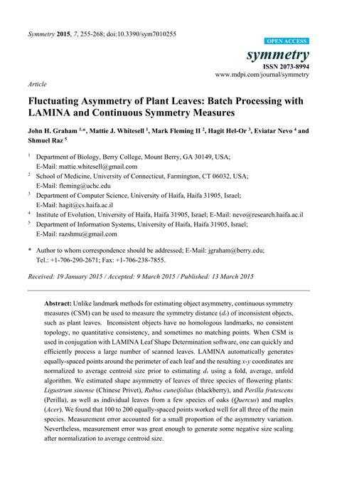 Pdf Fluctuating Asymmetry Of Plant Leaves Batch Processing With