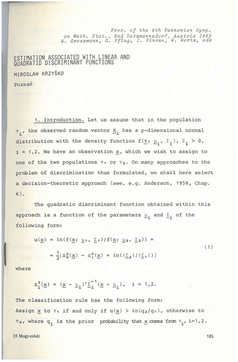 Pdf Estimation Associated With Linear And Quadratic Discriminant Functions