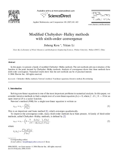 Pdf Modified Chebyshevhalley Methods With Sixth Order Convergence