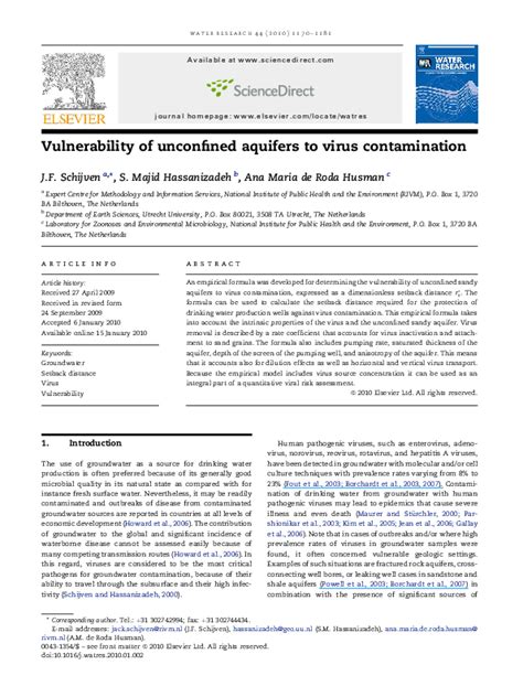 pdf vulnerability of unconfined aquifers to virus contamination