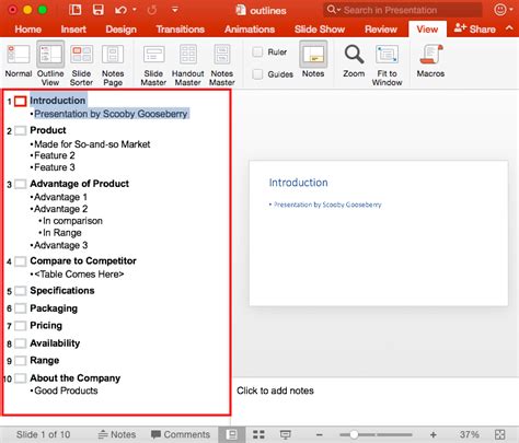 Using Outline View In Powerpoint 2016 For Mac