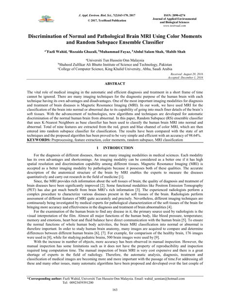 Pdf Discrimination Of Normal And Pathological Brain Mri Using Color Moments And Random