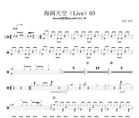 Beyond超越 海阔天空（live）03架子鼓爵士鼓鼓谱 318曲谱