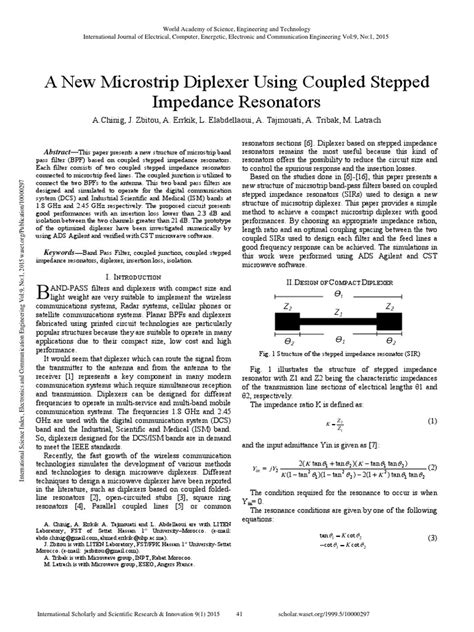 A New Microstrip Diplexer Using Coupled Stepped Impedance Resonators Pdf Filter Signal