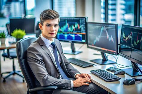 a man sits in front of a computer with a graph graph on the top