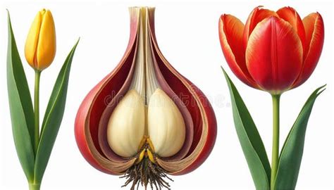 Detailed Botanical Illustration Shows Tulip Bulb Cross Section With