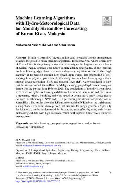 Pdf Machine Learning Algorithms With Hydro Meteorological Data For Monthly Streamflow