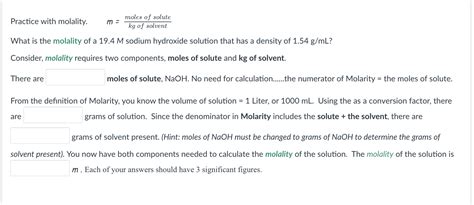 Solved Practice With Molality Moles Of Solute Kg Of Solvent